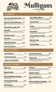 Our Menu – Mulligan's Pub