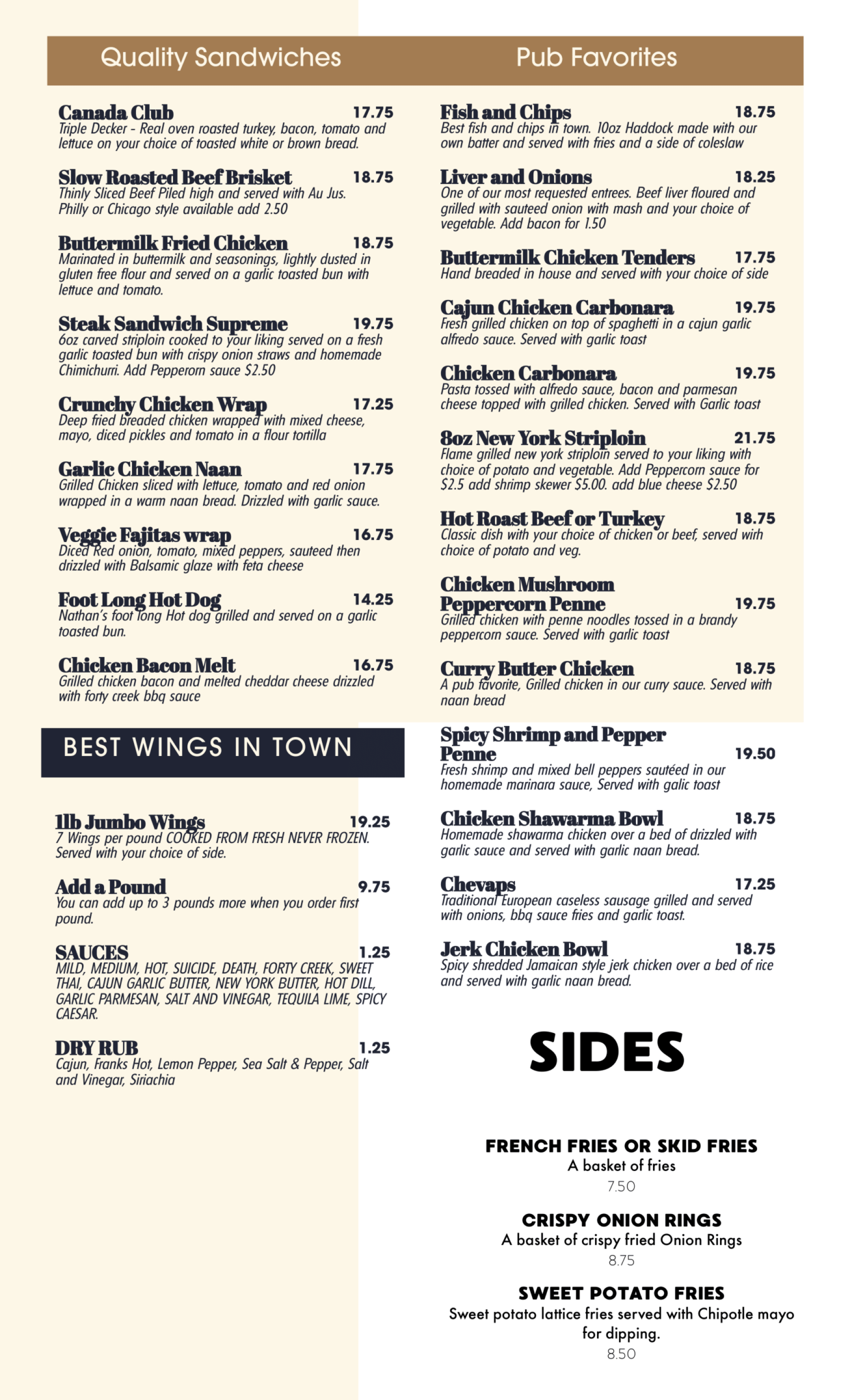Our Menu – Mulligan's Pub